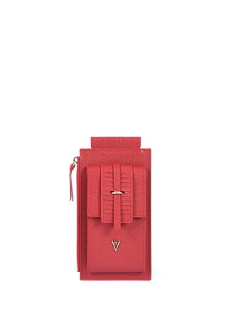 Hiva Atelier Kadın Kırmızı Logolu Deri Telefon Çantası EU