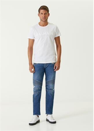 Balmain Erkek Mavi Dekoratif Dikişli Jean Pantolon 32 US