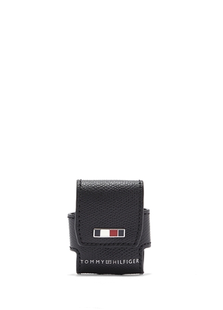 Tommy Hilfiger Erkek Siyah Logolu Deri Airpod Kılıfı EU Tommy Hilfiger Erkek Siyah Logolu Deri Airpod Kılıfı EU