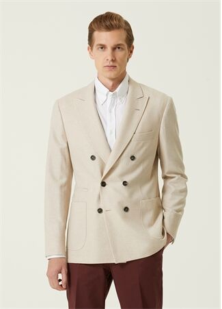 Brunello Cucinelli Erkek Krem Kruvaze Yün Ceket Bej 50 IT Brunello Cucinelli Erkek Krem Kruvaze Yün Ceket Bej 50 IT