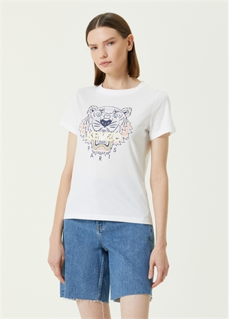 Kenzo Kadın Tiger Beyaz Bisiklet Yaka Logolu T-shirt S EU Kenzo Kadın Tiger Beyaz Bisiklet Yaka Logolu T-shirt S EU