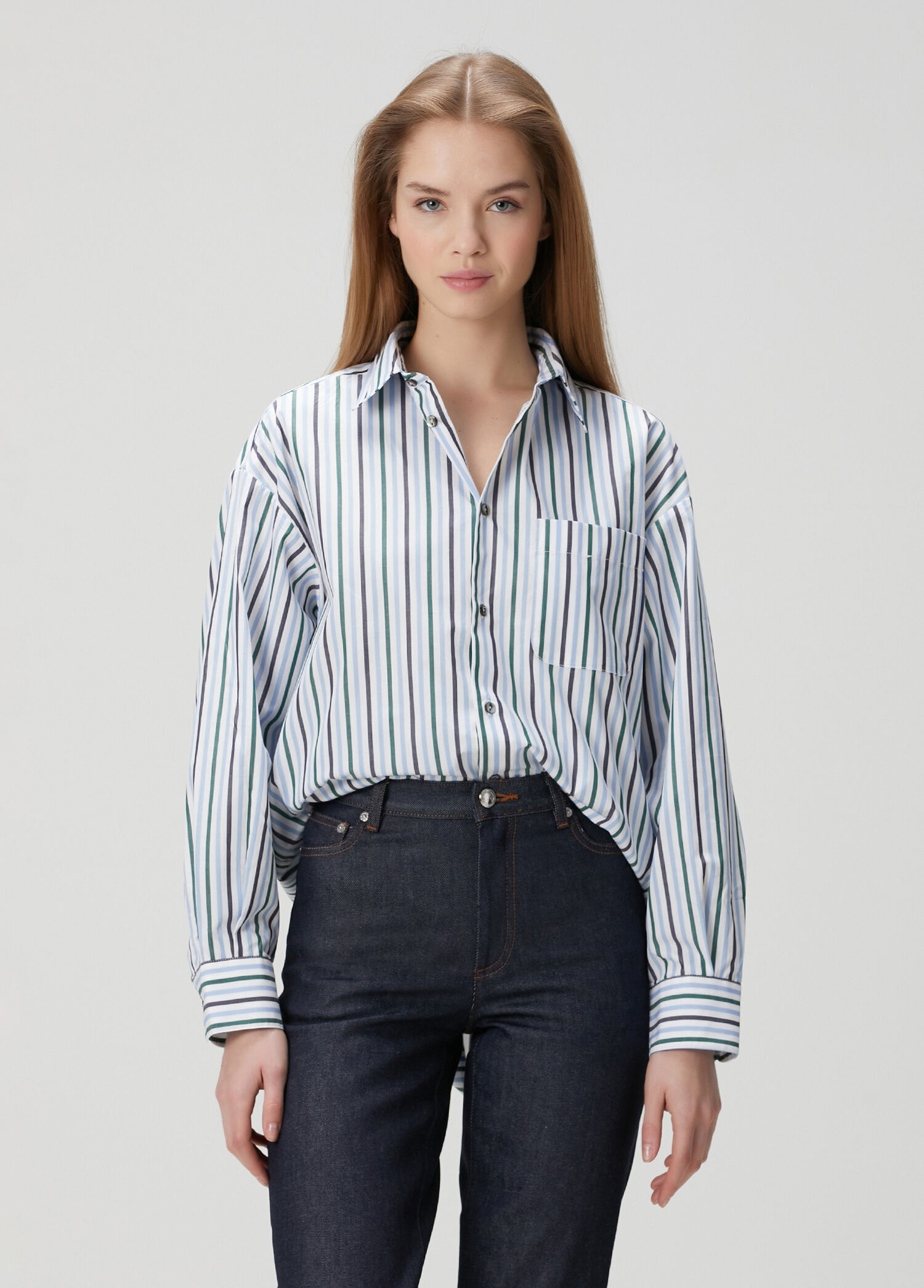APC - Stephanie Loose Fit Blue Striped Shirt