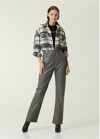 Academia Kadın Antrasit Boru Paça Deri Pantolon Gri 34