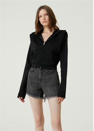 Allsaints Kadın Siyah Kapüşonlu Fermuarlı Sweatshirt L EU