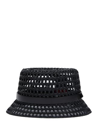 Valentino Garavani Kadın Siyah Hasır Dokulu Şapka S EU