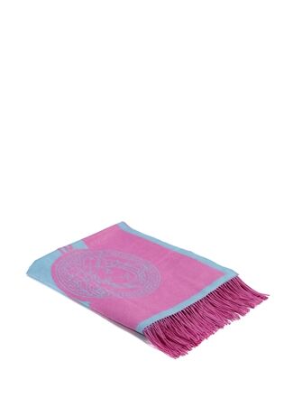 Versace Pembe Turkuaz Medusa Detaylı İpek Battaniye