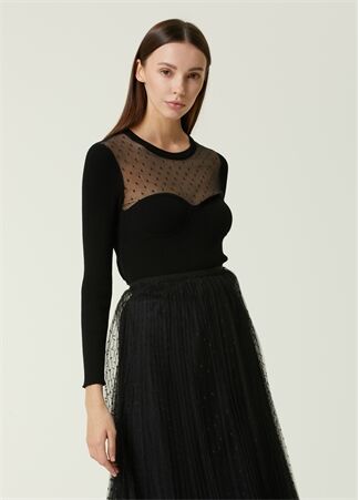Red Valentino Kadın Siyah Tül Detaylı Uzun Kol Bluz XS EU