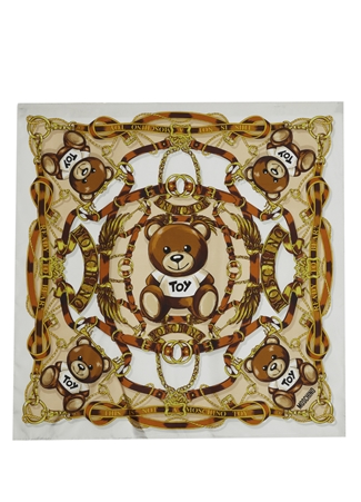 Moschino Kadın Beyaz Gold Logo Baskılı İpek Fular EU Moschino Kadın Beyaz Gold Logo Baskılı İpek Fular EU