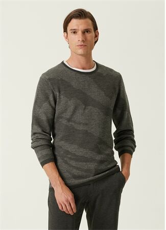 Network Erkek Slim Fit Gri Desenli Kazak S EU