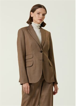 Kiton Kadın Camel Kelebek Yaka Yün Ceket Kahverengi 40 IT