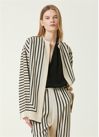 Toteme Kadın Ekru Siyah Çizgili İpek Gömlek 36 FR Toteme Kadın Ekru Siyah Çizgili İpek Gömlek 36 FR