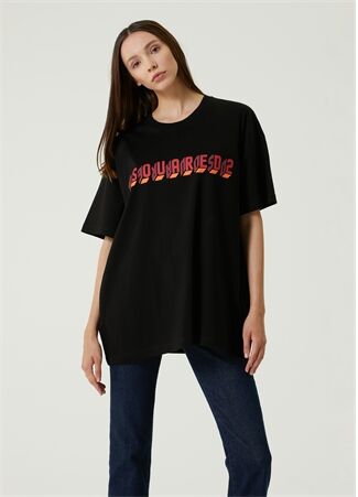 Dsquared2 Kadın Siyah Logo Baskılı T-shirt XS EU