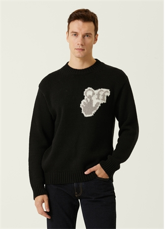 Off-White Erkek Siyah Bisiklet Yaka Logolu Yün Kazak M EU