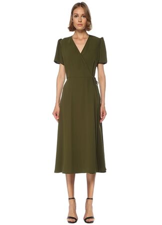 Academia Kadın Haki V Yaka Midi Boy Krep Elbise 34