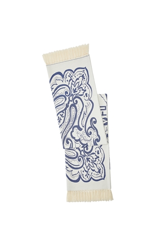 Etro Home Beyaz Mavi Şal Desenli Püsküllü Throw Etro Home Beyaz Mavi Şal Desenli Püsküllü Throw