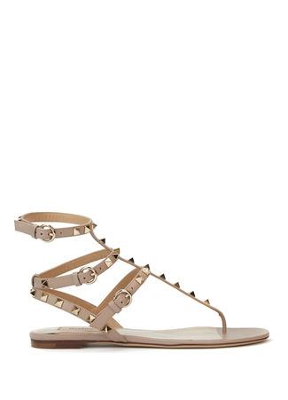Valentino Garavani Kadın Rockstud Altın Rengi Deri Sandalet Pembe 36 EU