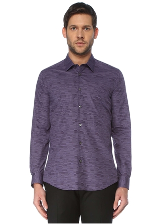 Pal Zileri Erkek Mor İngiliz Yaka Desenli Gömlek 40 IT
