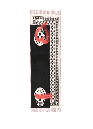 Alexander McQueen Kadın Siyah Kuru Kafa Desenli Yün Şal EU Alexander McQueen Kadın Siyah Kuru Kafa Desenli Yün Şal EU