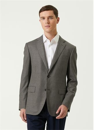 Pal Zileri Erkek Kahverengi Mikro Kazayağı Desenli Yün Ceket 50 IT