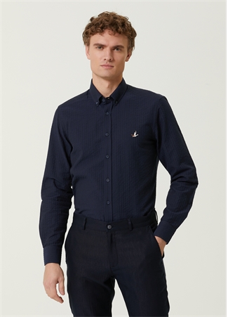 Beymen Club Erkek Slim Fit Lacivert Gofre Dokulu Gömlek XS Beymen Club Erkek Slim Fit Lacivert Gofre Dokulu Gömlek XS