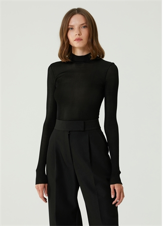 Kadın Siyah Dik Yaka İpek Triko XS EU