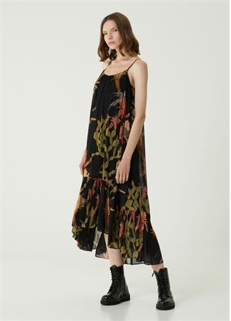 Allsaints Kadın Relaxed Fit Paola Nolina Siyah Midi Elbise 0 UK