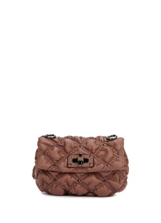 Valentino Garavani Kadın Bej Kapitone Dokulu Deri Omuz Çantası EU