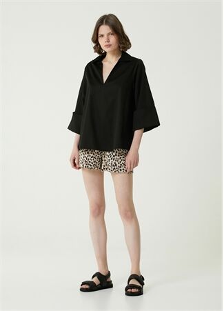 Network Kadın Siyah Gömlek Yaka Bluz L Eu