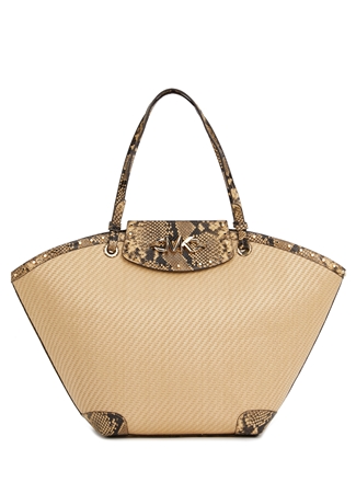 Michael Kors Kadın Bej Doku Detaylı Logolu Alışveriş Çantası EU