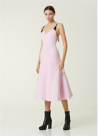 Alexander McQueen Kadın Pembe Siyah Askı Detaylı Midi Elbise S EU Alexander McQueen Kadın Pembe Siyah Askı Detaylı Midi Elbise S EU