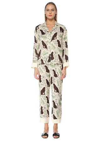 House of Silk Kadın Bej Leopar Desenli Pijama Takımı L EU