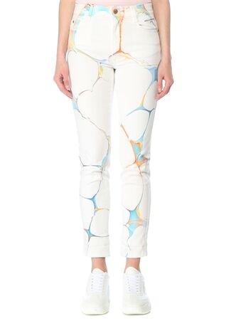 Stella McCartney Kadın Boyfriend Fit Beyaz Desenli Jean Pantolon 26 US