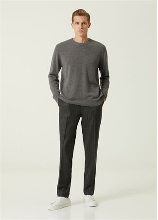 Salvatore Ferragamo Erkek Gri Çizgili Kaşmir Pantolon 56 IT