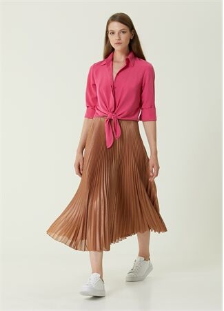 Beymen Club Kadın Bronz Çizgili Pilili Midi Etek Kahverengi 42