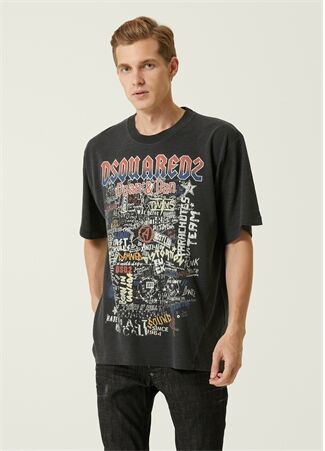 Dsquared2 Erkek Siyah Bisiklet Yaka Baskılı T-shirt S EU