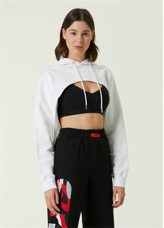 Gcds Kadın Beyaz Kapüşonlu Crop Sweatshirt XS EU