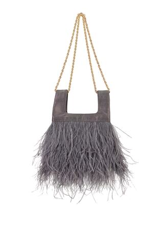 Jimba Kadın Chloe Gri Tüy Detaylı İpek Abiye Çanta EU