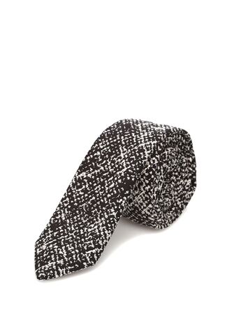 Pal Zileri Erkek Siyah Beyaz Dokulu İpek Kravat EU