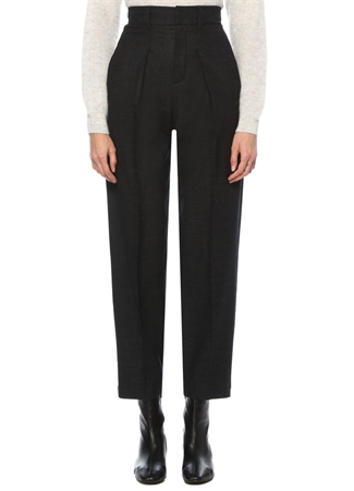 Brunello Cucinelli Kadın Antrasit Yüksek Bel Pilili Boru Paça Yün Pantolon Gri 42 IT
