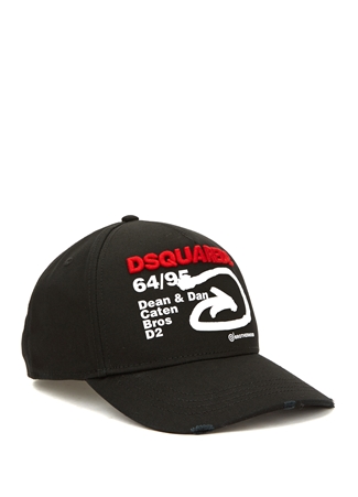 Dsquared2 Erkek Siyah Logolu Baskılı Şapka EU