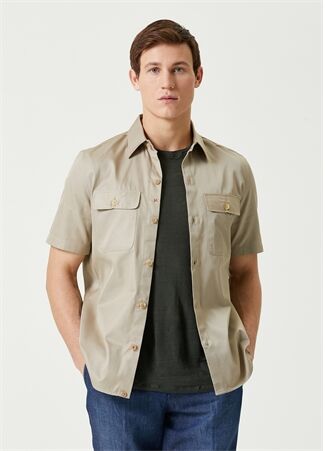 Isaia Erkek Bej Kısa Kollu Gömlek M EU