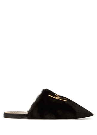 Moschino Kadın Siyah Logolu Peluş Terlik 36 EU Moschino Kadın Siyah Logolu Peluş Terlik 36 EU