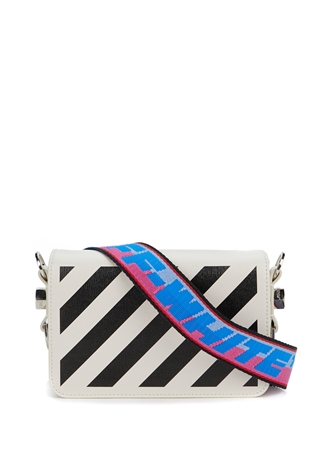 Off-White Kadın Beyaz Siyah Verev Çizgili Deri Omuz Çantası EU Off-White Kadın Beyaz Siyah Verev Çizgili Deri Omuz Çantası EU