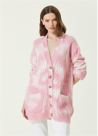 Red Valentino Kadın Pembe V Yaka Batik Desenli Hırka S EU