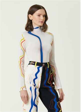 Les Benjamins Kadın Beyaz Dik Yaka Desenli Uzun Kol Bluz M Eu