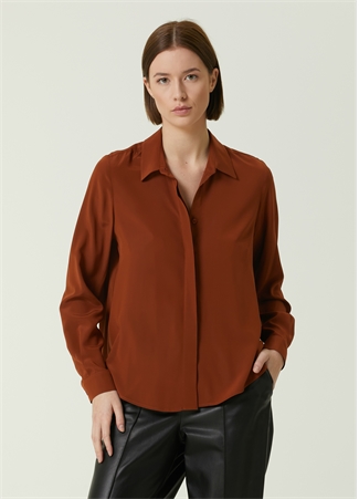 Beymen Club Kadın Önü Kısa İpek Gömlek Turuncu XS