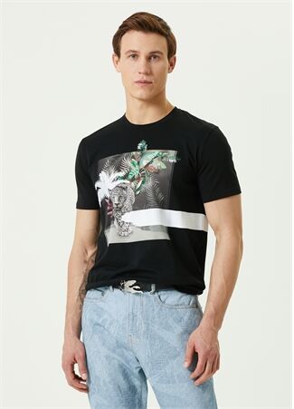 Etro Erkek Siyah Bisiklet Yaka Baskılı T-shirt S EU