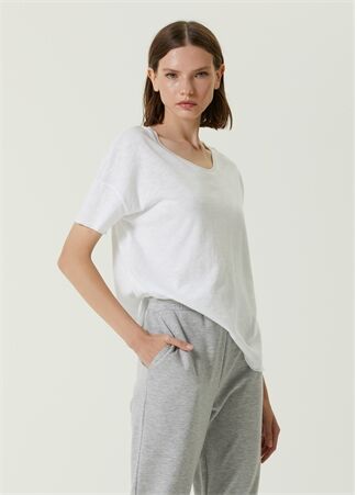 American Vintage Kadın Beyaz U Yaka Basic T-shirt S EU