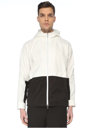 Neil Barrett Erkek Siyah Beyaz Kapüşonlu Bloklu Mont Bej M EU