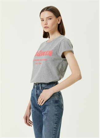 Alexander McQueen Kadın Gri Bisiklet Yaka Logolu T-shirt 42 IT